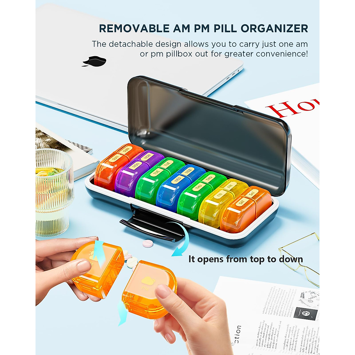 Pill Organizer 2 Times a Day, Large Weekly AM PM Pill Organizer, Acedada Twice Daily Pill Box 7 Day with Detachable Compartment, Big Medicine Container Case Holder for Vitamin Fish Oil Supplement, DG