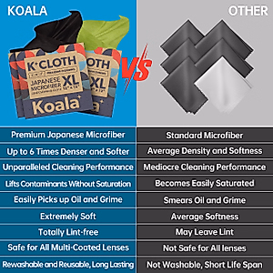 Koala Lens Cleaning Cloth | Japanese Microfiber | Glasses Cleaning Cloths | Eyeglass Lens Cleaner | Eyeglasses, Camera Lens, VR/AR Headset, and Screen Cleaning | Black & Green (Pack of 3)