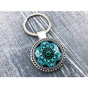 Teal Medallion Keychain for Women Handbag Charm