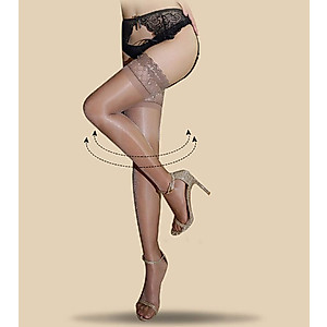 Long-Perfect 3 Pairs Ultra Shiny Lace Top Thigh High Silk Stockings Shimmery Glossy Sheer Antiskid Silicone Tights (Brown)