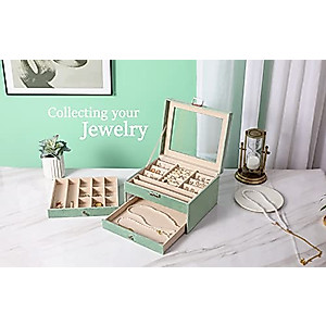 Jewelry Box for Women, Jewerly Case with 2 Drawers, Leather Design Lockable Jewelry Case with, for Necklaces, Earrings, Rings, Bracelet, Gift for Loved Women