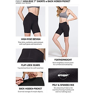 TSLA Women's High Waisted Bike Shorts, Workout Running Yoga Shorts with Pocket, Athletic Stretch Exercise Shorts, 7'' Yoga Shorts Black, Large