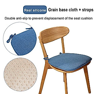 Dining Chair Cushion with Ties,Cotton Linen Square Chair Pad Comfort and Softness Seat Cushion with Non Slip Back,japanese Chair Pad for Kitchen Living Room Office Chair(4pcs(17x16x14inch), Blue)
