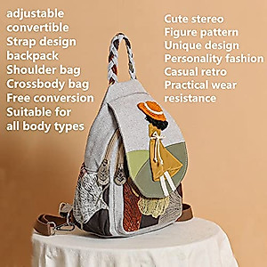 YIMOYICAI Backpack Purse for Women Girl's Convertible Sling Bag Boho Hippie Embroidered Woven Canvas with Woven Cotton Perfect Small Sling Bag Girl in the Wind