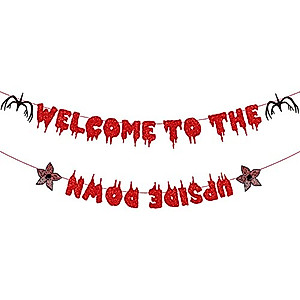 Stranger Party Banner Stranger Themed Party Banner Glitter Welcome To The Upside Down Banner for Stranger Party Decorations