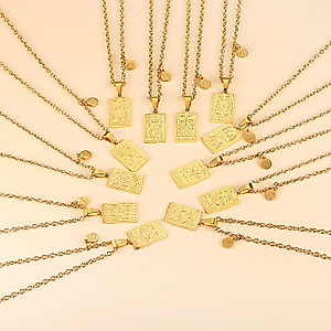 Zodiac Sign Necklace for Women Constellation Tarot Card Pendant Double Sided Gold Stainless Steel Waterproof NonTarnish Friendship Jewelry Gift（Taurus）