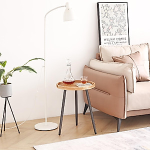 LITA Rattan Log Desktop Round Side End Table, Nightstand/Small Tables, Indoor Outdoor Wooden Tray Table with Metal Stand End Table for Living Room Bedroom Office Small Spaces