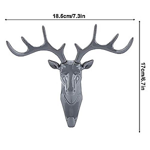 3D Deer Head Wall Hook Hanger Keys Coat Hat Rack Holder Self-Sticking Wall Mount for Home Room Decor(Gray)
