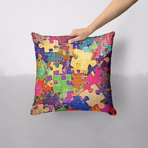 iiRov Neon Colored Puzzle Pieces - Custom Decorative Home Decor Indoor or Outdoor Throw Pillow Cover Plus Cushion Set for Sofa, Bed or Couch (Pillow CASE Cover Plus Cushion)