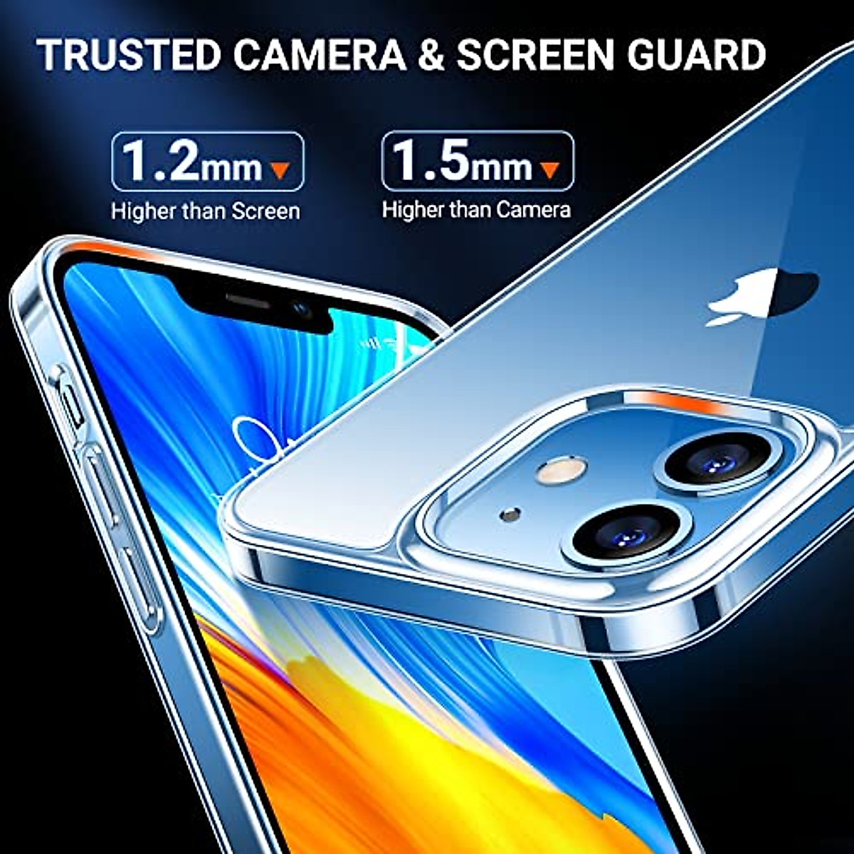 𝟐𝟎𝟐𝟐 𝗨𝗽𝗴𝗿𝗮𝗱𝗲𝗱 TORRAS Diamond Clear iPhone 12 Case/iPhone 12 Pro Case [NO.1 Anti Yellow] [5.0 X-Shock Patent Military Grade Protective] Shockproof Hard Back Slim iPhone 12 Phone Case, Clear