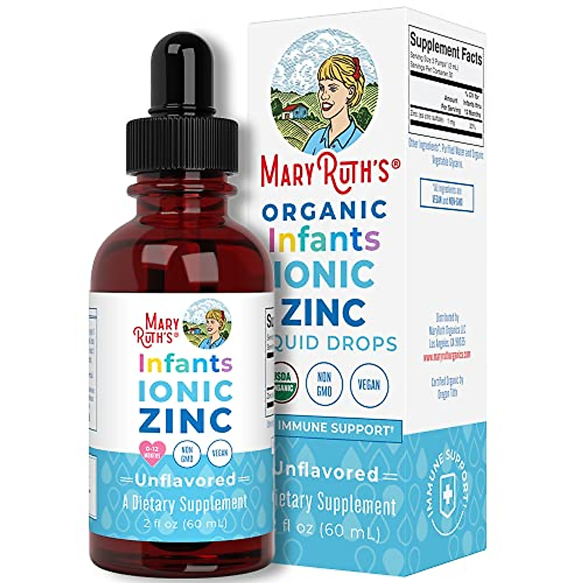 USDA Organic Multivitamin Liquid Drops for Infant & Infant Liquid Ionic Zinc Bundle by MaryRuth's | Immune Support & Overall Wellness | Vegan | Non-GMO | Gluten Free.