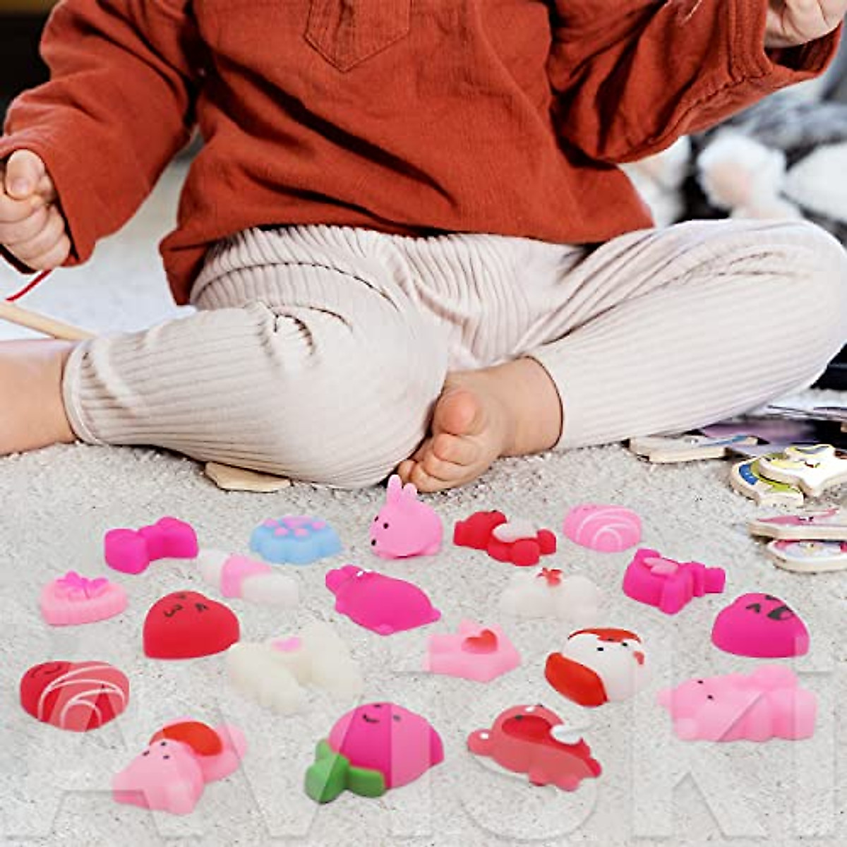 100PCS Valentines Day Mochi Squishy Toys, Mini Kawaii Squishies Soft Fidget Toys Stress Squeeze Toys Party Bags Filler, Small Stocking Stuffers for Classroom Prizes Boys Girls Birthday Exchange Gifts