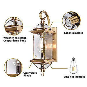 GAZELIGHTING Copper Outdoor Lights Wall Mount 18.5" H Porch Light Oil Rubbed Brass Exterior Light Fixture with Clear Glass,Outside Lighting for Patio, Garage, Frontdoor 1 Pack,Bulb Not Included