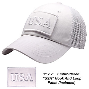 Antourage American Flag Unconstructed Hat for Men and Women Twill Mesh Snapback Baseball USA Flag Cap + 2 Patriotic Patches ((16) White Classic Mesh Snapback)