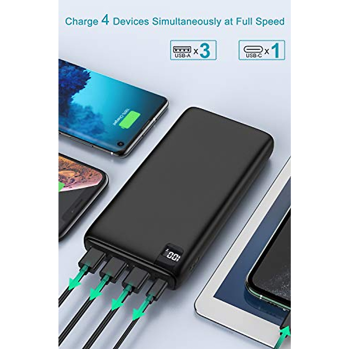 IXNINE Power Bank 26800mAh Portable Charger, High Capacity Phone Charger Compact External Battery Pack with LED Display and 4 Fast Charging Outputs for iPhone Samsung LG etc.