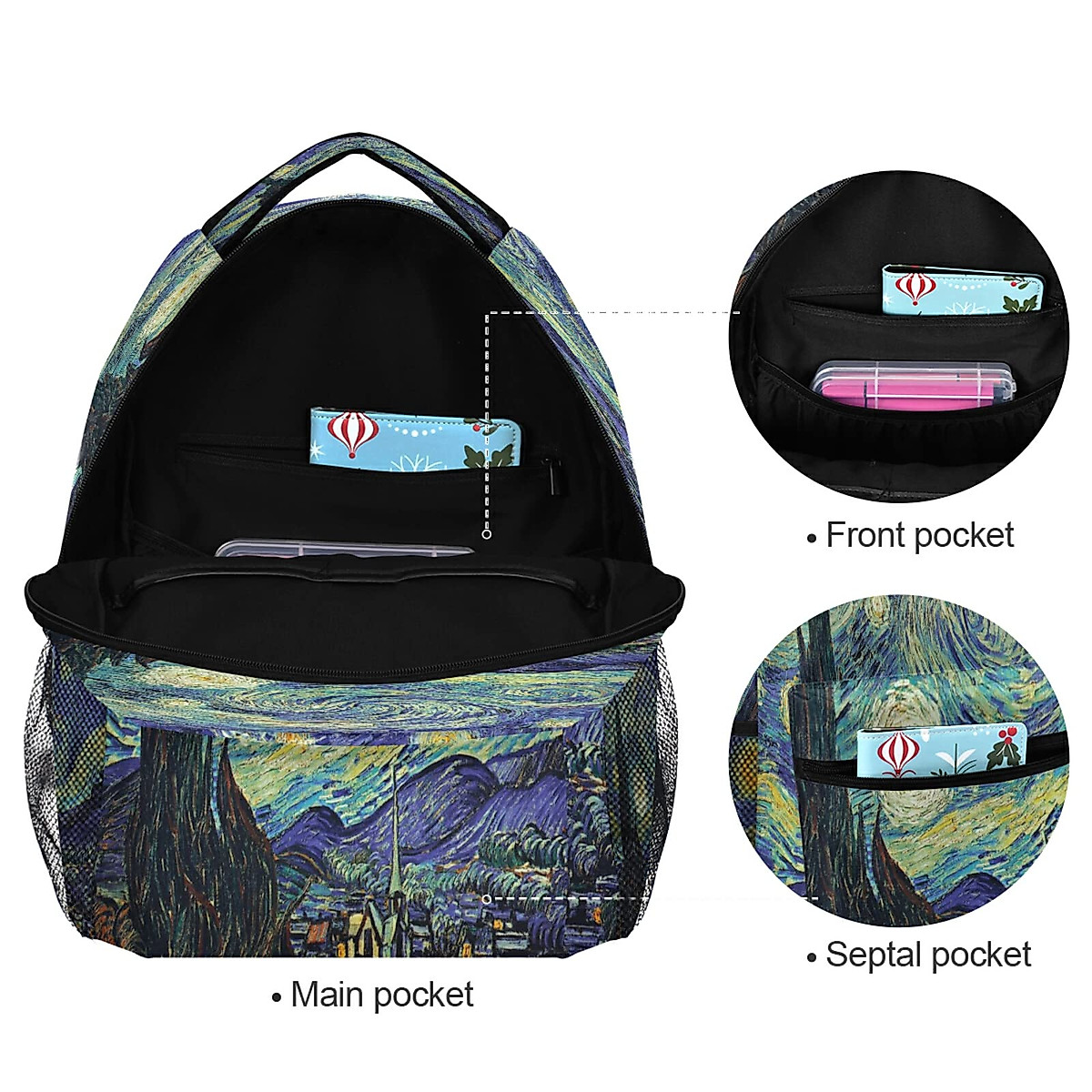 ALAZA Van Gogh's Starry Night Backpack Daypack College School Travel Shoulder Bag