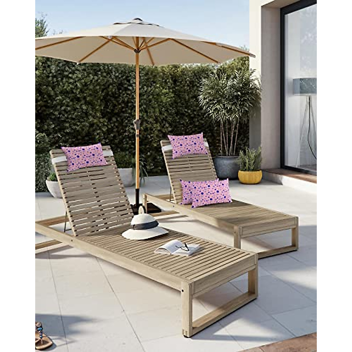 Recliner Head Pillow Ledge Loungers Chair Pillows with Insert Flowers Rose Blue Silhouette Pattern Pink Lumbar Pillow with Adjustable Strap Outdoor Waterproof Patio Pillows for Beach Pool, 2 PCS