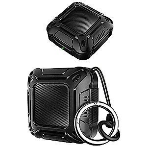 TPU Hard Case for Galaxy Buds 2 Pro Case 2022/Galaxy Buds 2 Case 2021/ Buds Pro Cover 2021/ Buds Live Case 2020, Wireless Charging Carbon Fiber Protective Earbuds Accessories with Keychain,Black