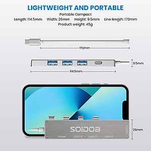 3.0 USB C Hub, Slim Aluminium Alloy High-Speed External USB Port with USB-C to USB Adapter, USB Extender Splitter Compatible with Computer, Mac, PCs, Smartphone, and Tablet