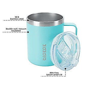 BJPKPK 2 pcs Insulated Coffee Mug, 14oz Insulated Coffee Mug with Lid,Stainless Steel Insulated Coffee Mug with Splash Proof Lid-Turquoise