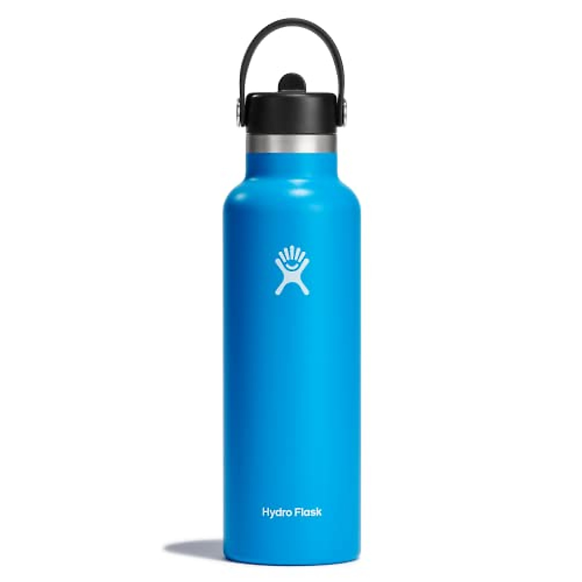 HYDRO FLASK - Water Bottle 621 ml (21 oz) with Flex Straw Cap - Vacuum Insulated Stainless Steel Reusable Water Bottle - Leakproof Lid - Hot and Cold Drinks - Standard Mouth - BPA-Free - Pacific