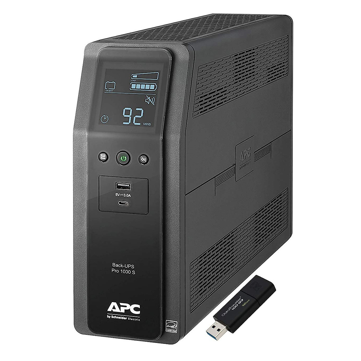APC Sine Wave UPS Battery Backup & Surge Protector, 1000VA, APC Back-UPS Pro (BR1000MS) Bundle Including 16GB DataTraveler