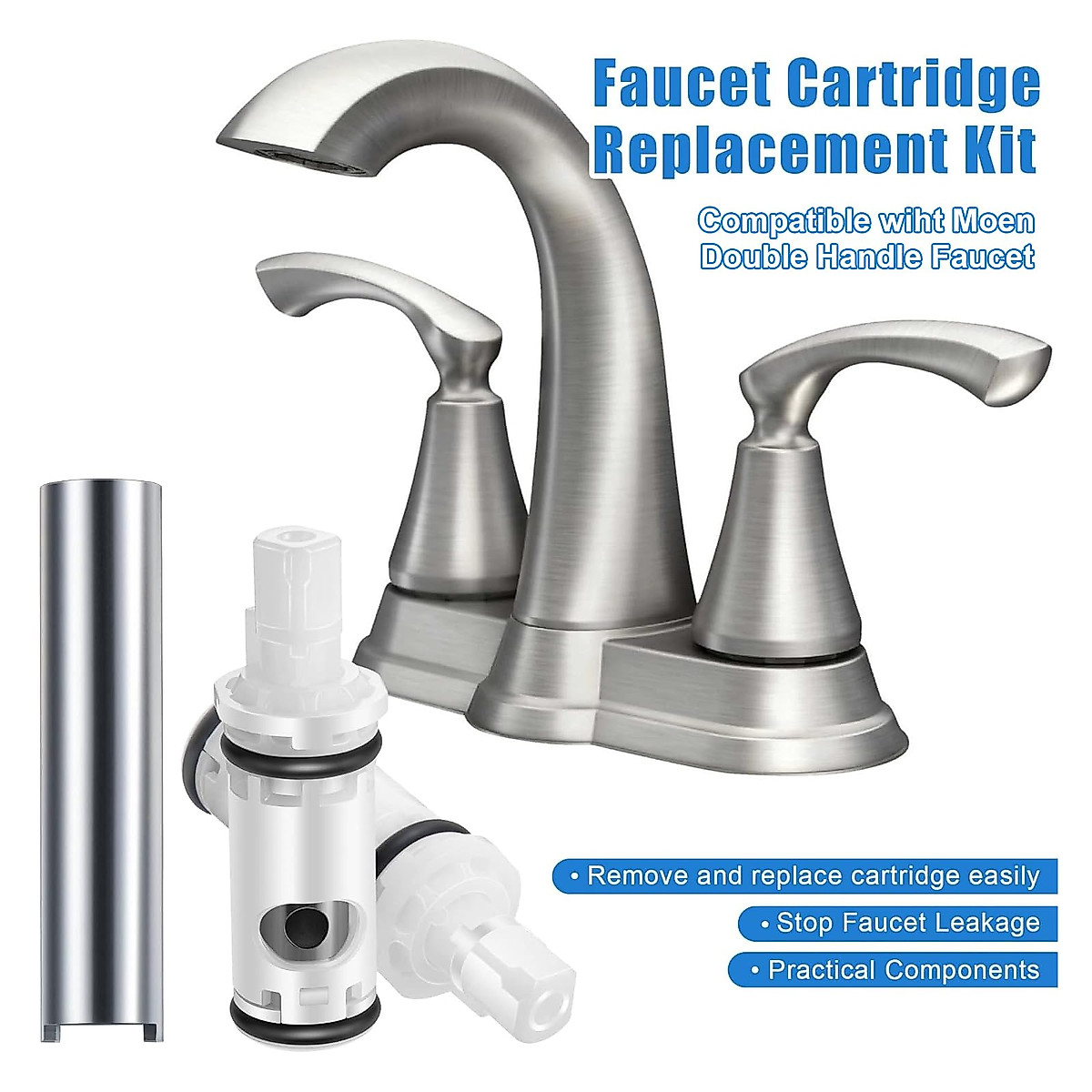 Enhon 3 Pcs Faucet Cartridge Replacement Kit Compatible with Moen 1224 1224B Cartridge Retainer Removal Tool/Moen 14272 for Double Handle Tub Shower, Faucet Cartridge Bathtub Valve Repair