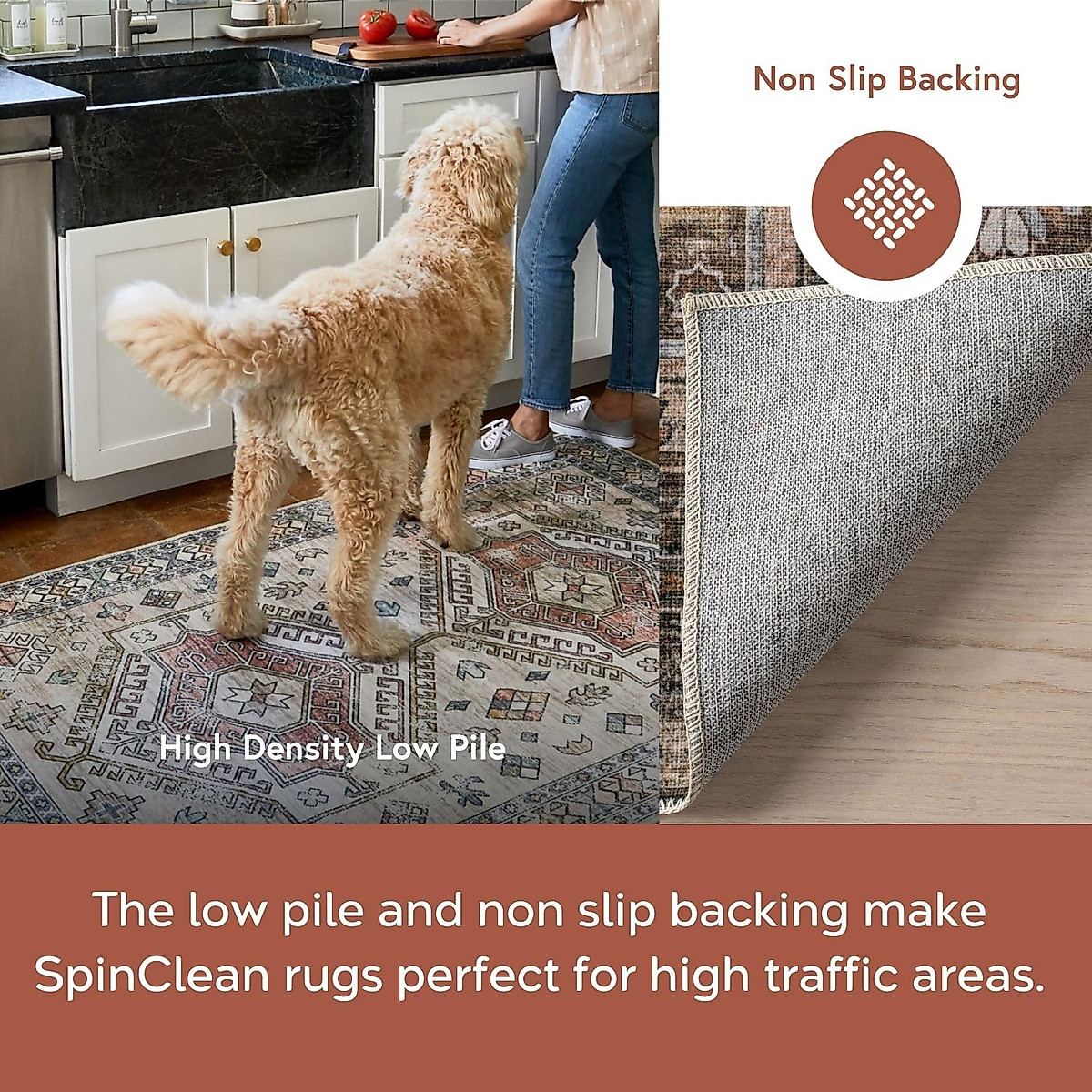 nuLOOM 2' x 12' SpinClean Machine Washable Stain-Resistant Area Rug with Non Slip Backing, Low Profile for Living Room, Bedroom, and Dining Room, Devin Light Brown