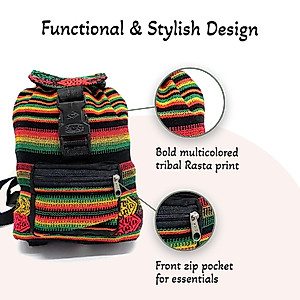 Mia Jewel Shop Mini Rasta Peruvian Tribal Print Striped Pattern Lightweight Drawstring Backpack Daypack - Handmade Bags Boho Accessories