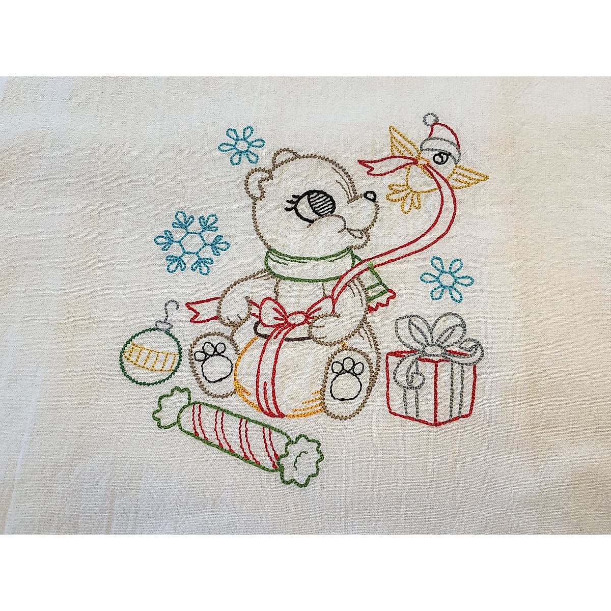 Christmas embroidered flour sack tea towel, Christmas reindeer, vintage pattern, 1 in set of 7 designs, machine embroidery