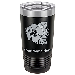 LaserGram 20oz Vacuum Insulated Tumbler Mug, Hibiscus Flower 2, Personalized Engraving Included (Black)