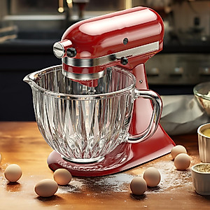 Glass Mixer Bowl for Kitchenaid 4.5-5QT Tilt-Head Stand Mixer, 5 Quart Glass Bowl with Measurement Markings, Glass Mixing Bowl with Kitchenaid Artisan Mixer, Refrigerator & Dishwasher Safe by InnoMoon