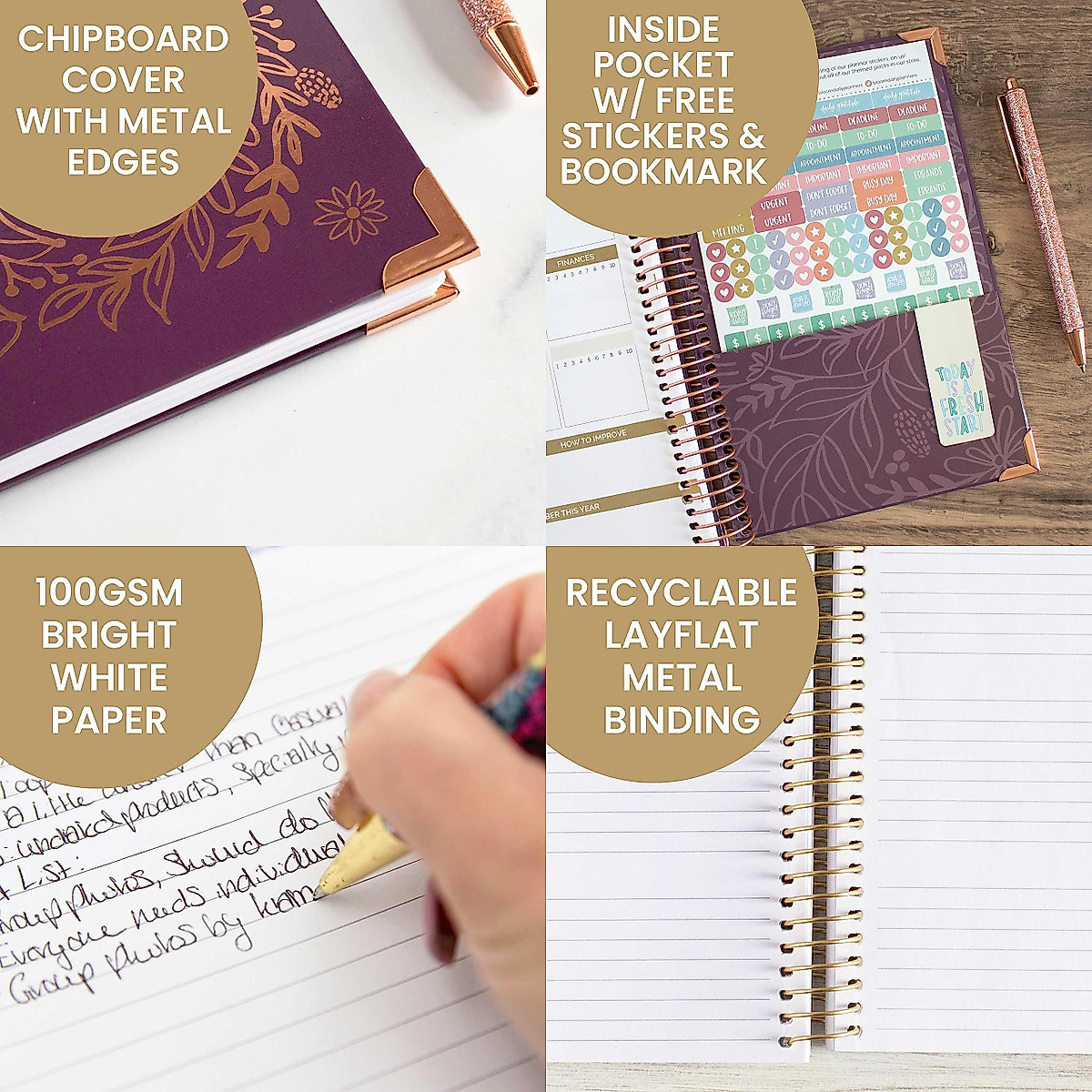 HARDCOVER bloom daily planners 2024 Calendar Year Day Planner (January 2024 - December 2024) - Passion/Goal Organizer - Monthly & Weekly Inspirational Agenda Book - 5.5" x 8.25" - Embroidery, Purple