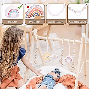 Wooden Baby Gym with 6 Wooden Baby Toys Foldable Baby Play Gym Frame Activity Gym Hanging Bar Newborn Gift Baby Girl and Boy Gym