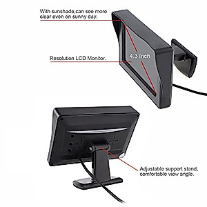 B-Qtech 4.3 inch Color TFT LCD Display Backup Camera Monitor only Rear View Reverse Camera Display for Car SUV Van Truck(Power Supply: DC 12V)