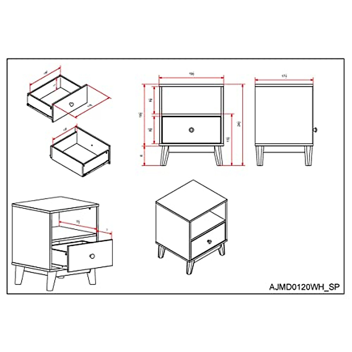 Alaterre Furniture MOD 19 1/2" W One Drawer Nightstand