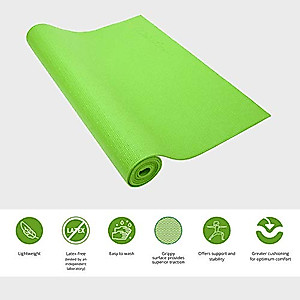 Yogi Mat by Wai Lana (Color: Lime Green) - 1/8 inch Thick, Non-slip, Stylish, Latex-Free, Lightweight, Optimum Comfort