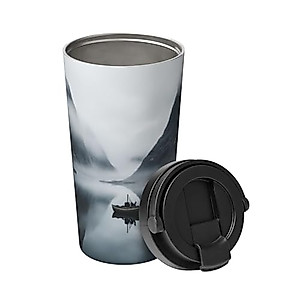 WANGXUEE Mountain Lake Boats Print 500ml Stainless Steel Travel Tumbler Double Wall Vacuum Insulated Coffee Mug