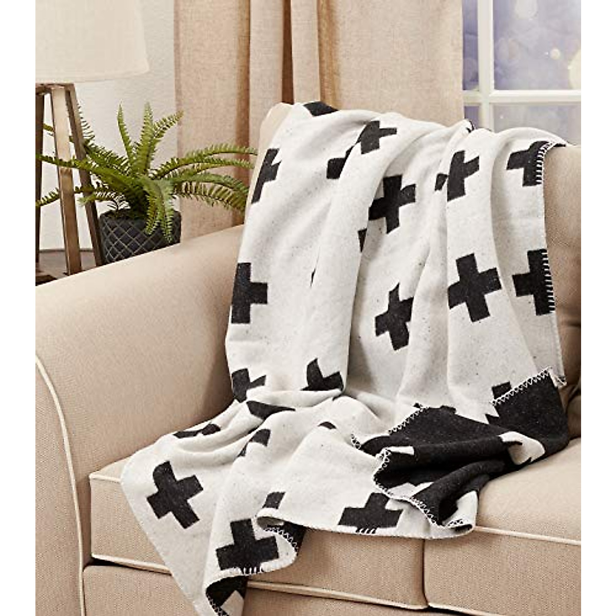 SARO LIFESTYLE Reversible Plus Sign Throw Blanket 50" x 60"