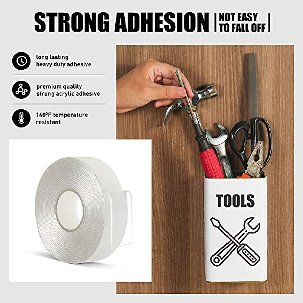 VERSAF Double Sided Adhesive Tape -1/2" 10' Arcylic Transparent Removable No Residue Double Sided Heavy Duty Mounting Tape for Home/Office/Wall Decor(Pack of 1 Roll)