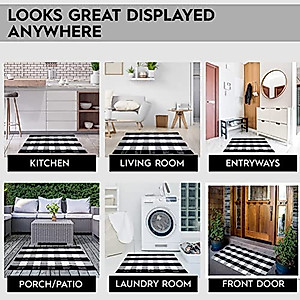 Buffalo Plaid Rug 2 x 3 ft Black White Checkered Door Mats for Entry Way, Front Porch, Kitchen, Farmhouse Carpet Cotton Washable Hand Woven Outdoor Rug