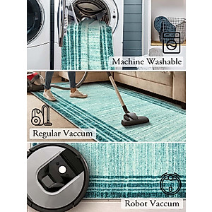 Lahome Abstract 2x3 Teal Kitchen Rug,Washable Low-Pile Entry Rug Non-Slip Door Mat Indoor Entryway Rug,Modern Bordered Soft Small Bathroom Mat Throw Rug