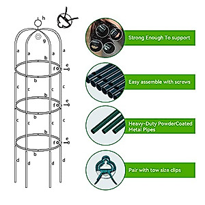 Heyfurni Metal Obelisk Trellis & Plant Clips,Garden Trellis for Climbing Plants,Plant Support for Cucumbers,Rose,Tomato,Vines,Vegetables Trellis Cage Indoor & Outdoor,40pcs Garden Clips
