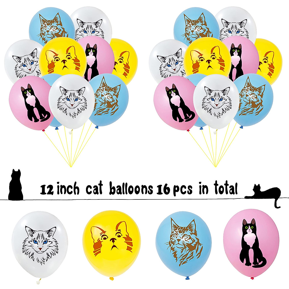 42pcs Cat Birthday Party Decoration Set, Cat Face Banner Latex Balloons Kitten Happy Birthday Cake Cupcake Toppers for Meow Kitty Theme Birthday Party Supplies