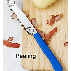 BRIFEEL Quick Slicing Knife, 2024 New 3 in 1 Multifunctional Fruit Peeling Knife with Removable Spring, Kitchen Household Sharp Stainless Steel Fruit and Vegetable Fruit Slicing Knife (Blue 2pcs)