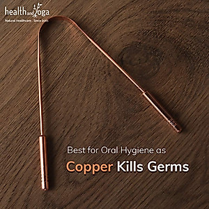 HealthAndYoga™ qSwipe Copper Tongue Cleaner Scraper - Hygienic, Non-Synthetic Grip – Tongue Brush Cleaner (Copper - 2-Pack)