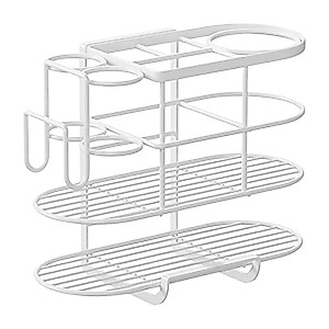 Almencla Iron Hair Dryer Holder Wall Hair Care Tools Organizer Shower Shelf Bathroom Storage Stand Hanger Hair Straightener Stand Bathroom Bedroom, White