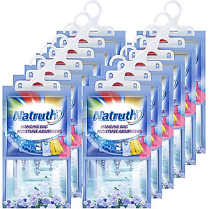NATRUTH 12-PACK Moisture Absorber Bags With Fresh Linen,Desiccant Hanging Bag Use for Kitchen Bathroom Wardrobe, Eliminates Odors, Hanging Closet Dehumidifier Bags for Closet