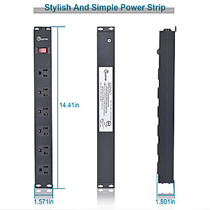 Aluminum Alloy Metal Shell Power Strip, Overload Protection, 6FT 14AWG Extension Cord, 6 Outlets with Large spacing Jacks, Suitable for Factory, Black, Specification: 15A/125VAC/1875W/60Hz