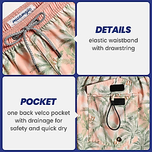 maamgic Mens Swim Trunks Retro Swim Shorts 4 Way Stretch with Mesh Vintage 80s 90s Quick Dry Swim Suits Board Shorts Palm Pink Large